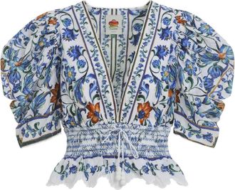 Farm Rio Farm Rio, Femme, Blouses et Chemises, Multicolore, Taille: 36 FR Flora Tile Blouse