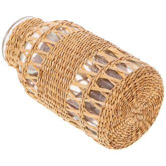 Hemobllo Geflochtene Rattan Glasvase Elegante Tischvase f&uuml;r Trockenblumen Runde Blumenvase mit Glatter Oberfl&auml;che Nat&uuml;rliche Dekoration f&uuml;r B&uuml;ro und Zuhause