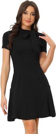 Allegra K Robe élégante avec noeud Papillon pour Femmes, Couleur Unie, Ourlet à Volants, Manches Courtes Noir M