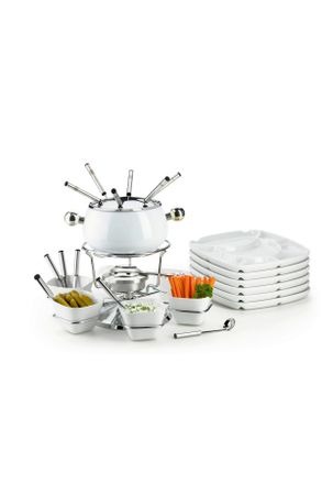 M&auml;ser Fondueset, Wei&szlig;, Keramik, 28-teilig, 35.5x28x34.5 cm, Spritzschutz mit integrierter Gabelhalterung, K&uuml;chenger&auml;te, Tischgrills & Fondues, Fondue-Sets