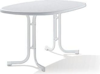 Sieger Sieger 152/W Boulevard-Klapptisch mit mecalit-Pro-Platte 140 x 90 cm, Stahlrohrgestell weiß, Tischplatte Marmordekor weiß, Natur