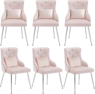 Merax Lot de 6 chaises de salle &agrave; manger avec coussin lombaire - Fauteuil moderne avec dossier haut et pieds en m&eacute;tal - Pour salon, chambre &agrave; coucher - Velo