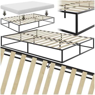 TecTake Cadre de lit 140x200 avec sommier en Bois style Japonais minimaliste Cadre en Acier laqu&eacute; &eacute;poxy Lit 2 personnes Lit double Lit adulte, ado ou enfant p
