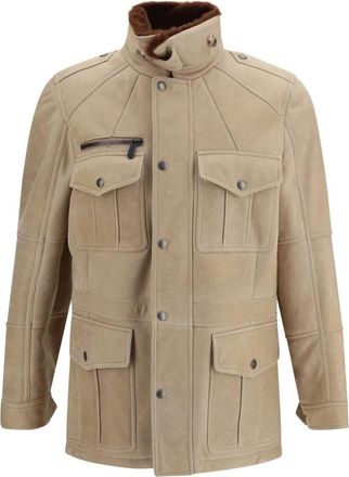 Brunello Cucinelli Gef&uuml;tterte Safari-Jacke aus gewachstem Lammfell - - Jackets - Herren - Beige - XL