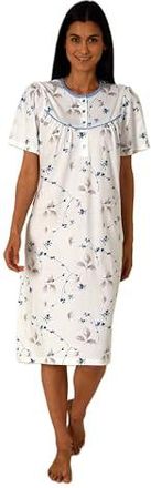 Normann Chemise de nuit &agrave; manches courtes pour femme au design classique f&eacute;minin avec boutonni&egrave;re au niveau du cou, bleu clair, 44-46