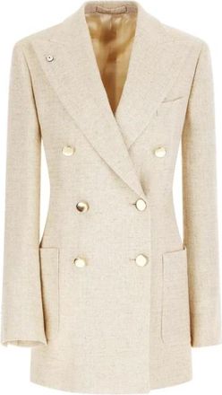 L.B.M. 1911 L.b.m. 1911, Femme, Vestes, Beige, Taille: 40 FR Giacca doppiopetto Rever punta lancia
