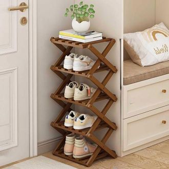 Generic Mehrst&ouml;ckiges Vertikales Schuhregal for Schlafsaal, Faltbarer Schuhst&auml;nder, Schuhorganizer aus Bambus for Eingangsbereich und Flur