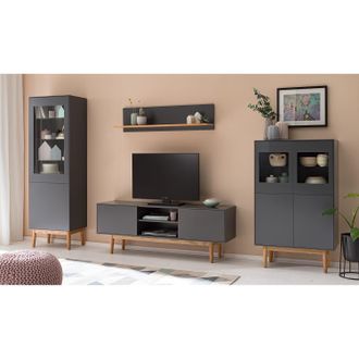 Mørteens home24 Wandboard Rückwand: MDF Mitteldichte Holzfaserplatte, lackiert Ablageboden: Massivholz Eiche, lackiert Grau/Grau 120 x 30 x 25cm