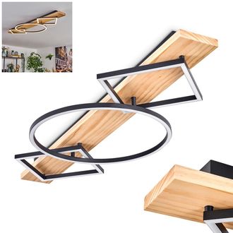 HOFSTEIN LED Deckenleuchte Pompu, Deckenlampe aus Metall/Holz/Kunststoff in Schwarz/Natur/Wei&szlig;, 3000 Kelvin, moderne Leuchte mit Holzbalken f&uuml;r Schlafzimmer, E