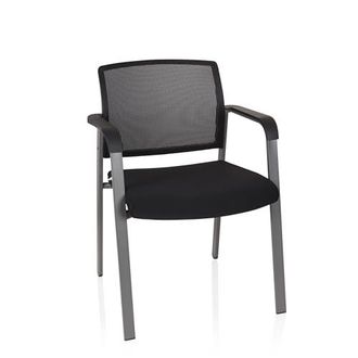 hjh OFFICE 738105 Chaise Visiteur Meet Tissu/Filet Noir Chaise rembourr&eacute;e avec accoudoirs, Chaise de conf&eacute;rence empilable