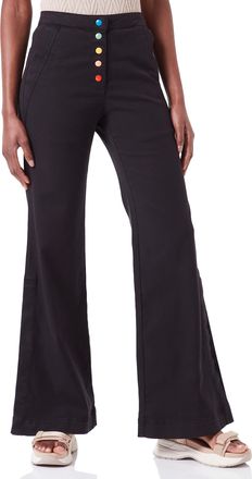 Love Moschino Womens Lyocell Gabardine with Multicolor snap Buttons Hose, Black, 38