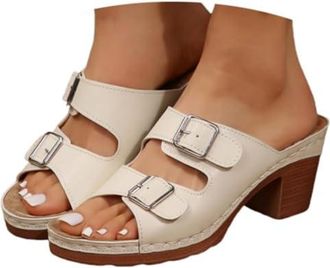 Generic Tongs &agrave; talons &eacute;pais pour femme - Mules &agrave; talons &agrave; enfiler pour robe de mari&eacute;e - Chaussures de mariage - Tongs d&eacute;t&eacute; avec soutien de la vo&ucirc;te plantaire