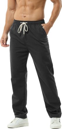 Hoerev Men Casual Strandhosen Leinen Hose- Gr. XXXL (Taille 45-47 zoll), Schwarz