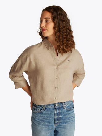 Tommy Hilfiger 3/4-Arm-Shirt ESS LINEN LOOSE 3-4 SLEEVE SHIRT mit 3/4-Ärmel, Logostickerei,kühlendes Premium Leinen