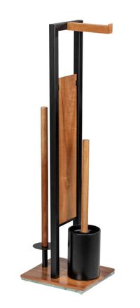 WENKO Stand WC-Garnitur Mod. Rivalta aus schwarz lackiertem Stahl und Akazienholz mit WC-Bürste und Toilettenpapierhalter Maße 18 x 70 x 23 cm Braun