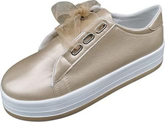 Generic Chaussures Décontractées Femme Cuir Véritable Plateforme Confortable Semelle Souple Sangle Mode Printemps Été (Gold, 40)