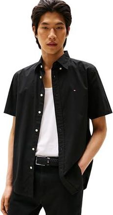 Tommy Hilfiger Chemise Homme Flex Popeline Solid S/S Shirt MW0MW37584 S/S, Noir, 3XL, Noir (Noir), 3XL Plus