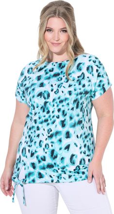 Miamoda Damen große Größen Übergrößen Plus Size T-Shirt, Komfort Fit, Leo-Muster, Saumknoten Jade 50 841076761-50