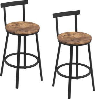 Woltu Barhocker 2er Set, Barstuhl, Bar Hocker rund, Küchenhocker mit Lehne, Metallgestell, Fußstütze, Tresenhocker 150 kg belastbar, für Bar Kücheninsel Ess