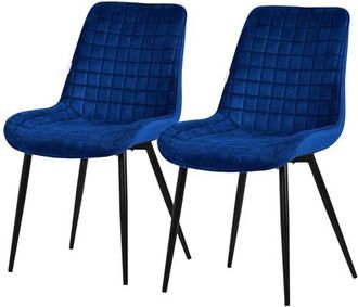 ML Design ML-Design Lot de 2 Chaises de Salle &agrave; Manger, Bleu Fonc&eacute;, Assise en Velours avec Pieds M&eacute;talliques Noirs, Chaises de Cuisine avec Dossier, Chaises Rem