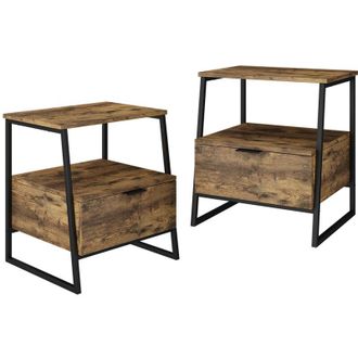 Vicco Nachttisch Lunor, Eiche rustikal/Schwarz, 2er Set