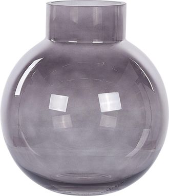 Beliani Deko Blumenvase Glas grau 22 cm bauchig mit breiter &Ouml;ffnung Modern Polydrosos