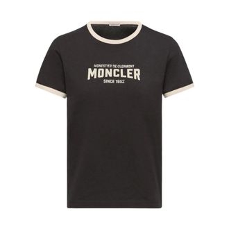 Moncler Femme, Tops, Noir, Taille: 42 FR Logo Print Cotton T-Shirt