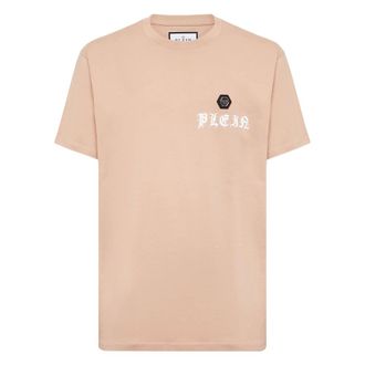 Philipp Plein Homme, Tops, Beige, Taille: 3XL T-Shirt Col Rond Gothic Plein