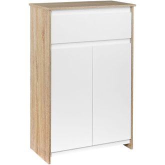Kleankin Meuble de salle de bain - kleankin - tiroir et placard double porte - MDF - 60x30x90cm - blanc et effet bois naturel
