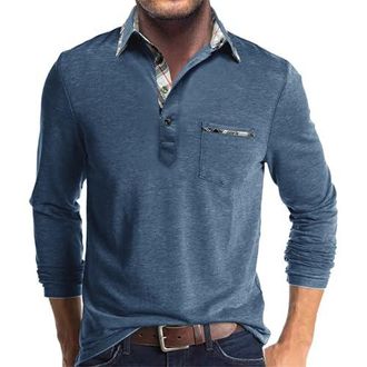 Generic Polo Homme Manches Longues Top Shirt avec Poche T-Shirt Couleur de Contraste