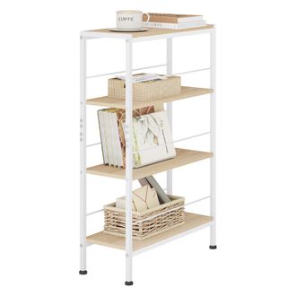 Woltu Regal, Nischenregal mit 4 Ebenen, K&uuml;chenregal Gew&uuml;rzregal stehend, Standregal Leiterregal schmal, f&uuml;r K&uuml;che Wohnzimmer, Holzwerkstoff Metall, Wei&szlig; Hel