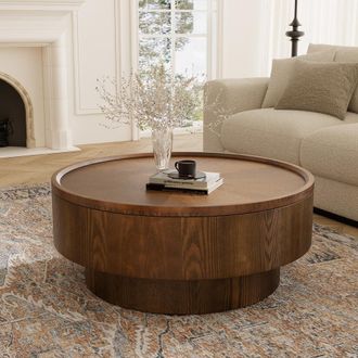 Generic Runder, trommelf&ouml;rmiger Couchtisch mit Stauraum, runder Couchtisch aus Holzfurnier f&uuml;r Wohnzimmer, moderner trommelf&ouml;rmiger Beistelltisch f&uuml;r Wohnzimm