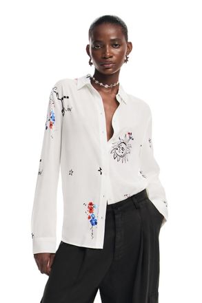 Desigual Damen Woman Woven Shirt Long Sleeve Blouse, Wei&szlig;, L EU