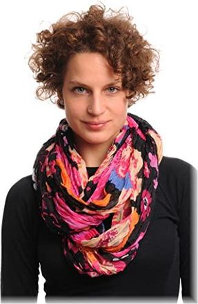 Liss Kiss Large Red, Pink & Beige Flowers On Black Snood Scarf - Multicolore Écharpe Tube (Foulard)