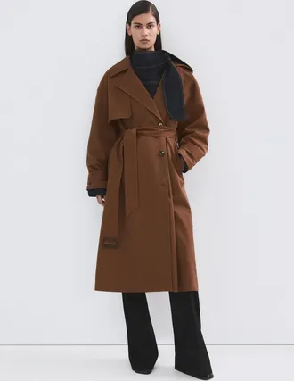 Mango Trench long double boutonnage marron - Femme - XS - MANGO