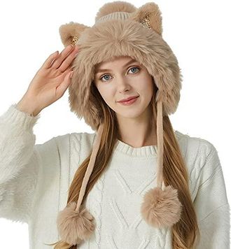 Generic Bonnet Femme Hiver Bonnet Femme Chapeau Femme Hiver Confortable Classique - Bonnet Chat Mignon Femme Hiver, Oreilles Trois Couleurs, Tricot Laine Chau