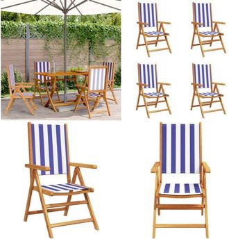 vidaXL Gartenst&uuml;hle Verstellbar 4 Stk. Blau Wei&szlig; Stoff und Massivholz - Gartensessel - Gartenm&ouml;bel - Holzsessel - Esszimmerst&uuml;hle - Lounge Sessel - Home &