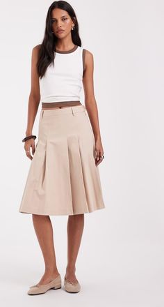 Lacoste Plissierter Baumwoll-Midirock in Beige-Neutral