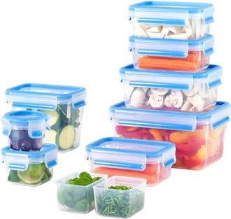 Emsa Clip & Close, Boite de Conservation, Lot de 9 (0,15L/0,2L/2x0,55L/0,55L/1,0L/1,1L/2,2L), Plastique, Rectangulaire, Herm&eacute;tiqueCompatible Micro-ondes et