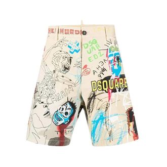 Dsquared2 Mehrfarbige Graffiti-Print Knie-Lange Beige Chino Shorts - - Shorts - Herren - Mehrfarbig - 2XS