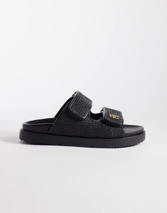 Tommy Hilfiger Bast-Sandalen in Schwarz mit zwei Riemen