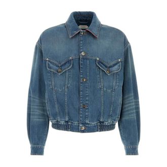 Versace Point Collar Medusa Cotton Denim Jacket - - Jackets - Herren - Blau - L
