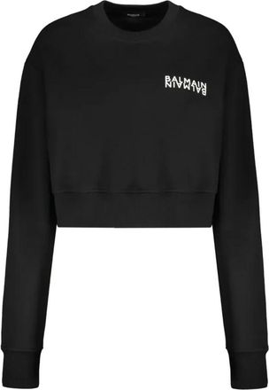 Balmain Femme, Sweatshirts et sweats &agrave; capuche, Noir, Taille: 40 FR Cropped Logo SweaT-shirt