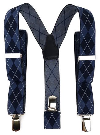 TigerTie Unisex Hosentr&auml;ger in Y-Form mit 3 extra starken Clips - Farbe in blau marine dunkelblau grau kariert - hochwertige Verarbeitung - Breite 35 mm