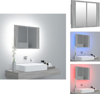 vidaXL Vidaxl - LED-Spiegelschrank Grau Sonoma 60x12x45 cm Holzwerkstoff - Spiegelschrank - LED-Spiegel - Badezimmermöbel - Holzwerkstoff - Grau