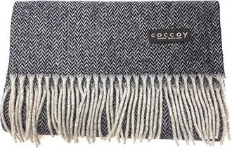 Coccoy Gaston Écharpe pour homme en pure laine (45 % cachemire, 55 % laine mérinos) avec franges 225 g/m² 30 x 190 cm - Bleu - Taille unique