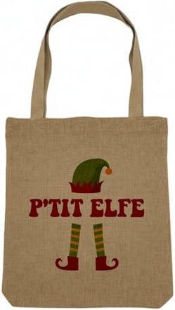Fabulous Sac Shopping Tote Bag Aspect Lin - Ptit Elfe Noel Renne Lutin Hiver Cadeau P&egrave;re Noel - Sac de Courses Toile Epaisse 360g Beige Naturel Cabas Port&eacute; Epa