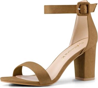 Allegra K Damen-Sandalen mit Kn&ouml;chelriemchen und kompaktem Absatz., Braun - camel - Gr&ouml;&szlig;e: 37.5 EU