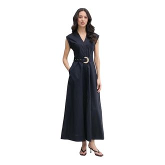 Gaud&igrave; &Auml;rmelloses Midikleid mit G&uuml;rtel - - Dresses - Damen - Blau - XS