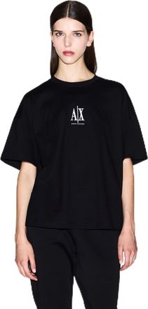 A|X Armani Exchange Damen T-Shirt Icon Project, gesticktes Logo vorne, Schwarz, M